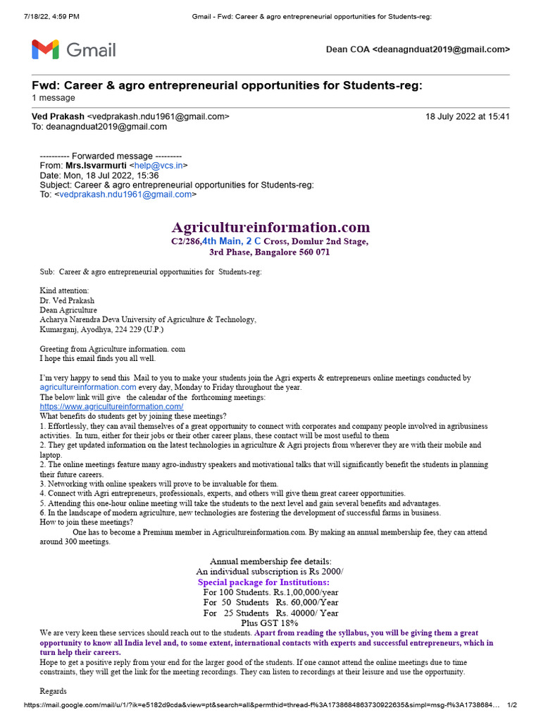 (Students) Career & Agro Entrepreneurial Opportunities For Students-Reg ...