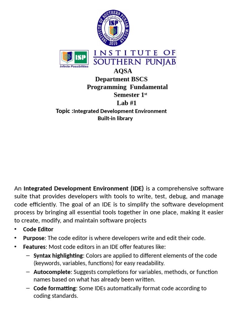 FPL 1 Lecture - Copy-1 | PDF | Integrated Development Environment | Python (Programming Language)