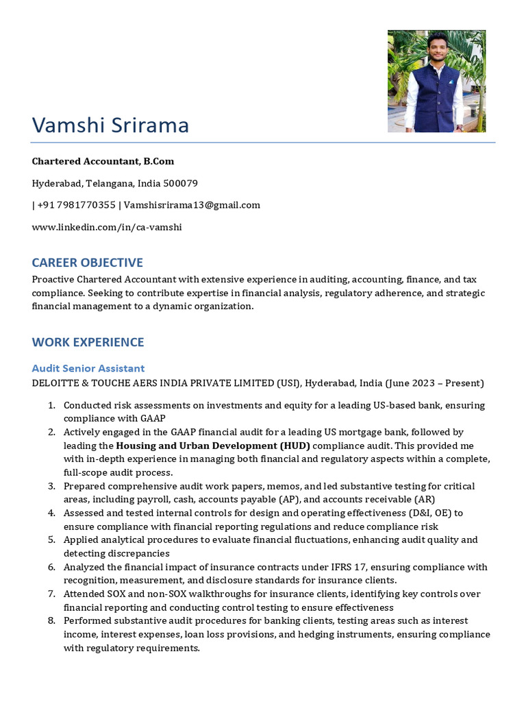 Resume CA Vamshi | PDF | Audit | Regulatory Compliance