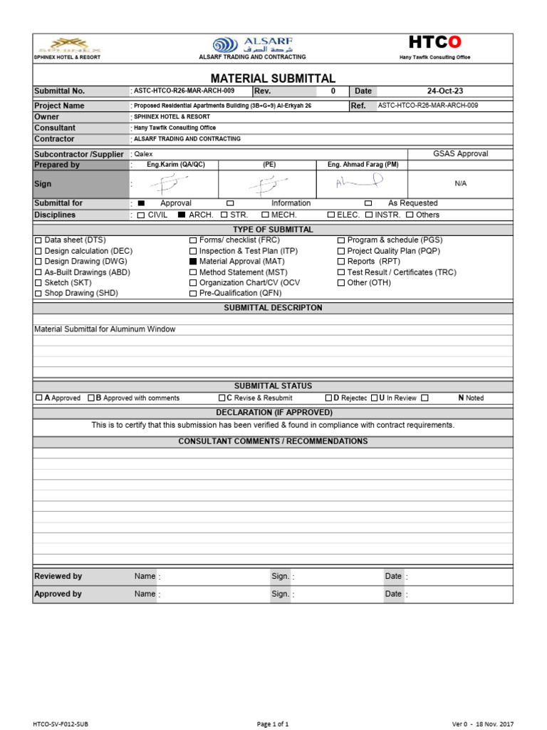 ARCH MAR 009 R0 Submittal Form | PDF | Engineering