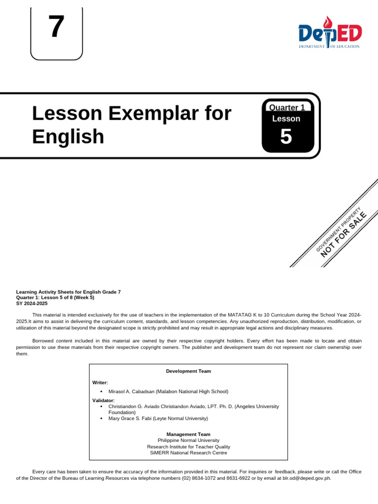 Q1_LE_English 7_Lesson 5_Week 5 | PDF | Narrative | Poetry