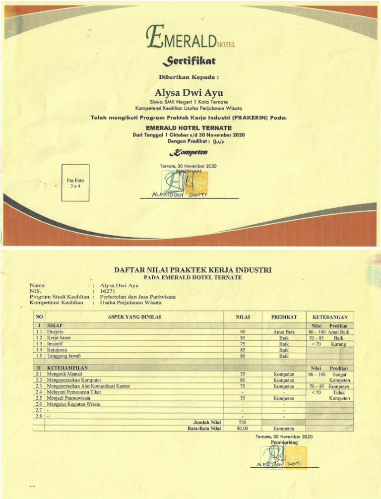 SERTIFIKAT Hotel Emerald | PDF