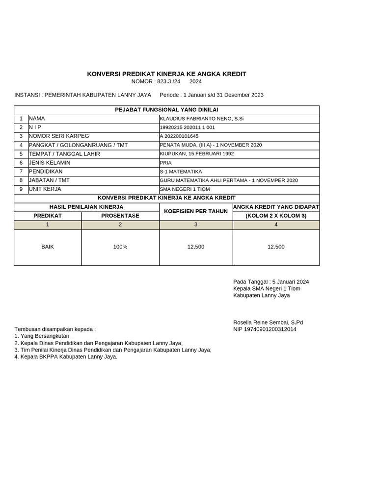 FORMAT PAK Pengangkatan Pertama - 1 | PDF
