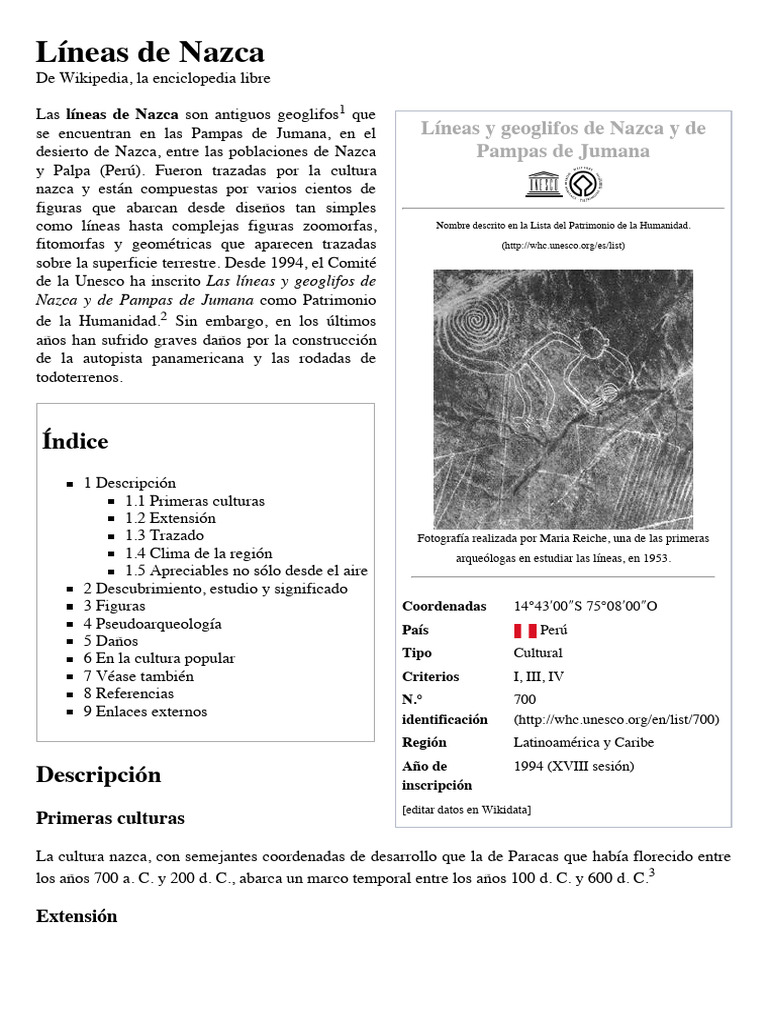 Líneas de Nazca - Wikipedia, La Enciclopedia Libre | PDF