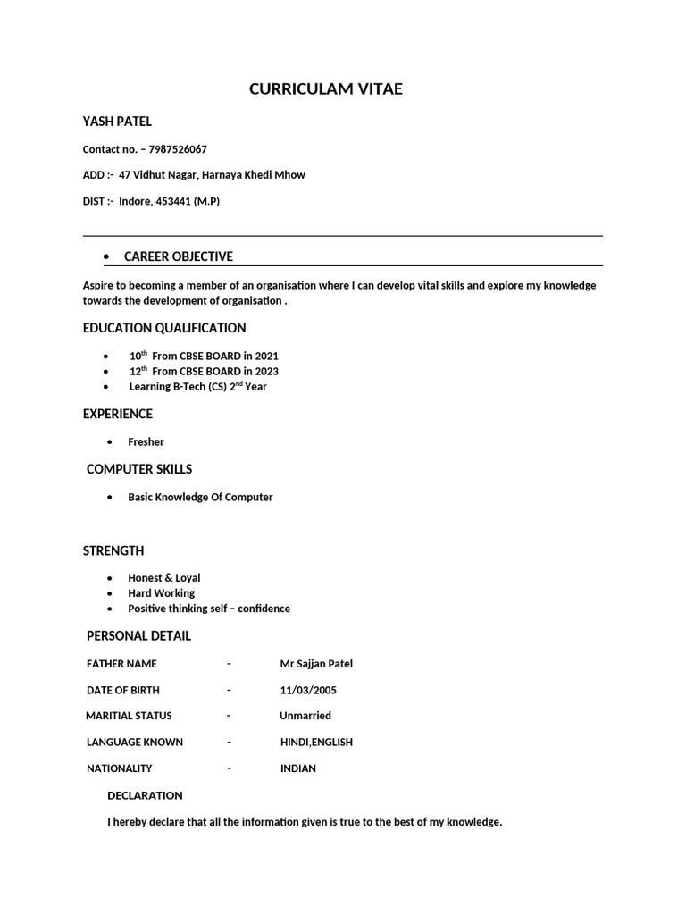 Yash Ka Resume | PDF