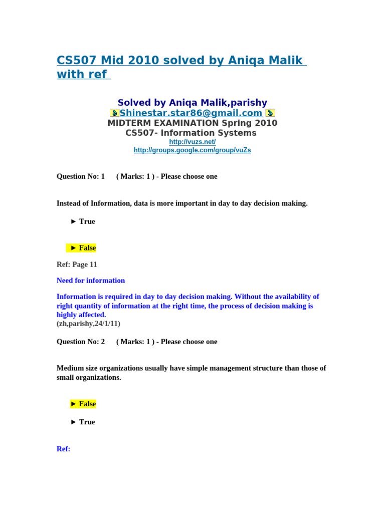 Cs507 Midterm Papers Mega File by Aniqa Malik1 | PDF | Software Development Process | Computing