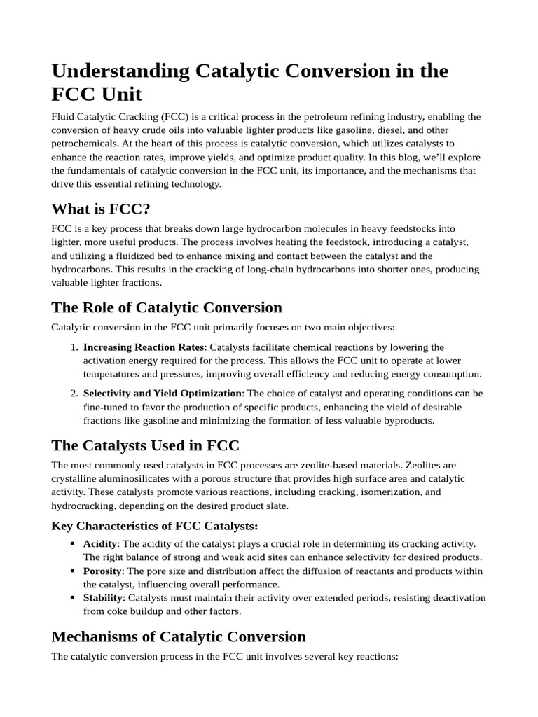 Understanding Catalytic Conversion in the FCC Unit | PDF | Cracking ...