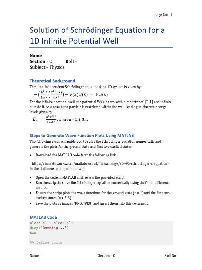 Schrodinger 1D Infinite Potential | PDF | Schrödinger Equation | Wave Function