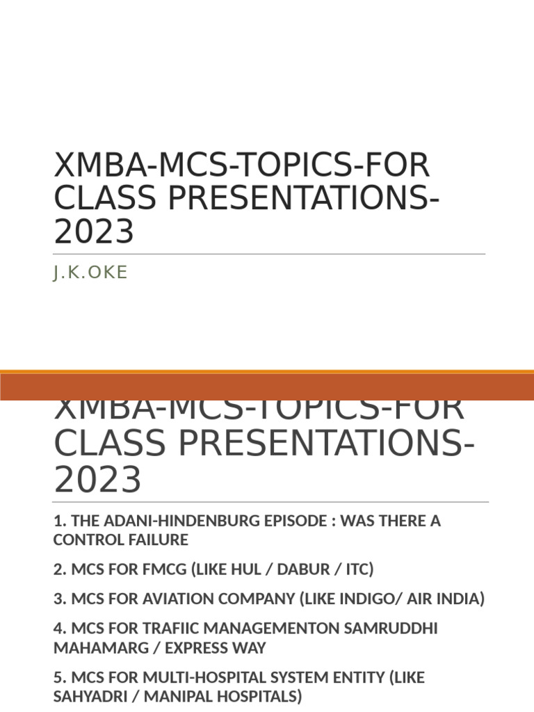 Xmba MCS Presentation Topics 2023 | PDF