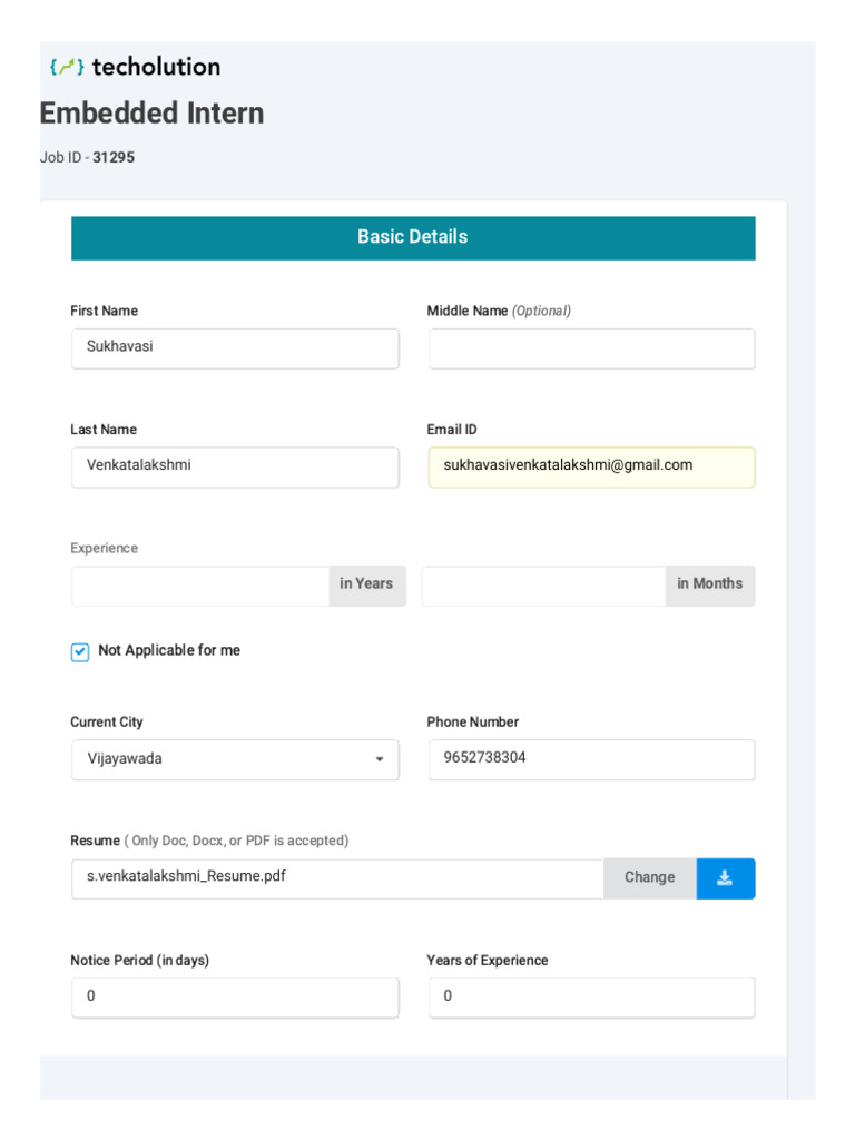 Apply For Embedded Intern at Techolution | PDF