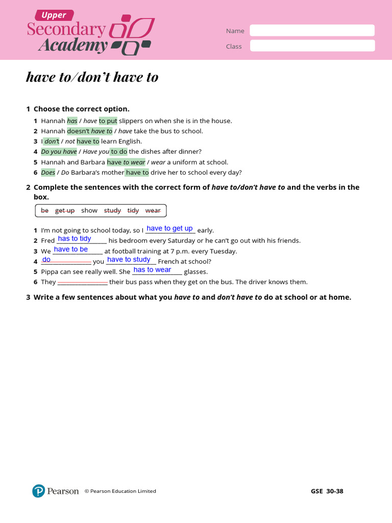 SecondaryAcademy Have To Dont Have To Worksheet | PDF