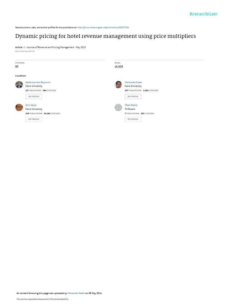 Dynamic Pricing For Hotel Revenue Management Using Price Multipliers ...