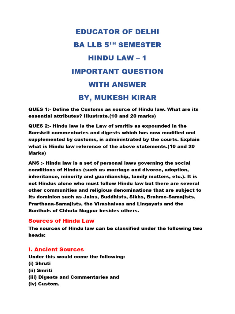 EOD Hindu Law Crash Course 1 | PDF | Annulment | Marriage