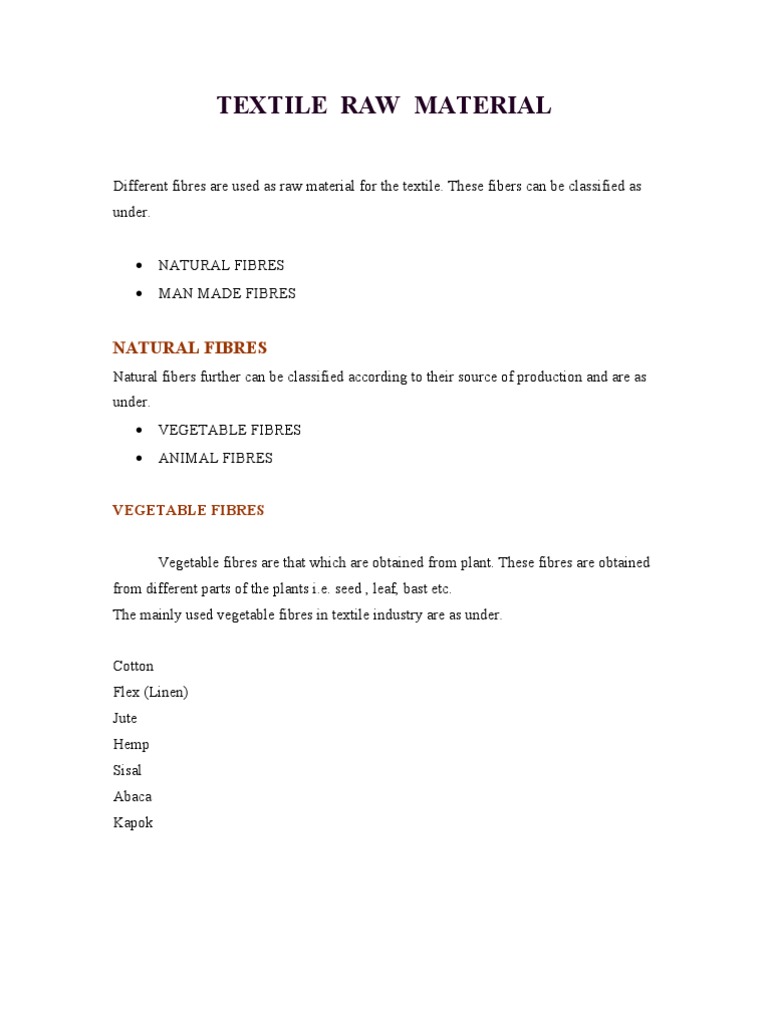 Textile Raw Material | PDF | Fibers | Textiles
