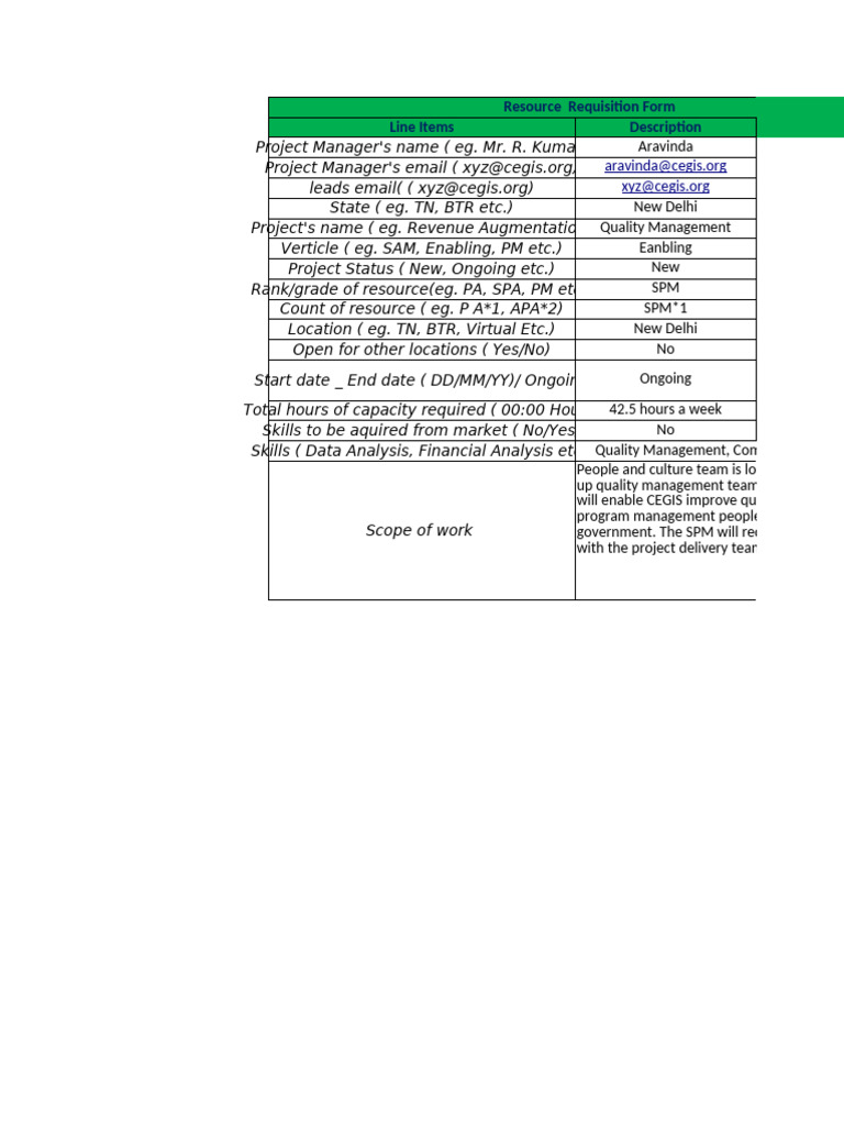 Resourcing Form | PDF