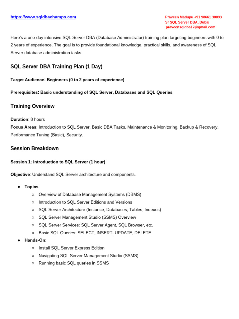 SQL Server DBA Training - 1 Weekend | PDF | Microsoft Sql Server ... SQL Server DBA Training - 1 Weekend | PDF | Microsoft Sql Server ...