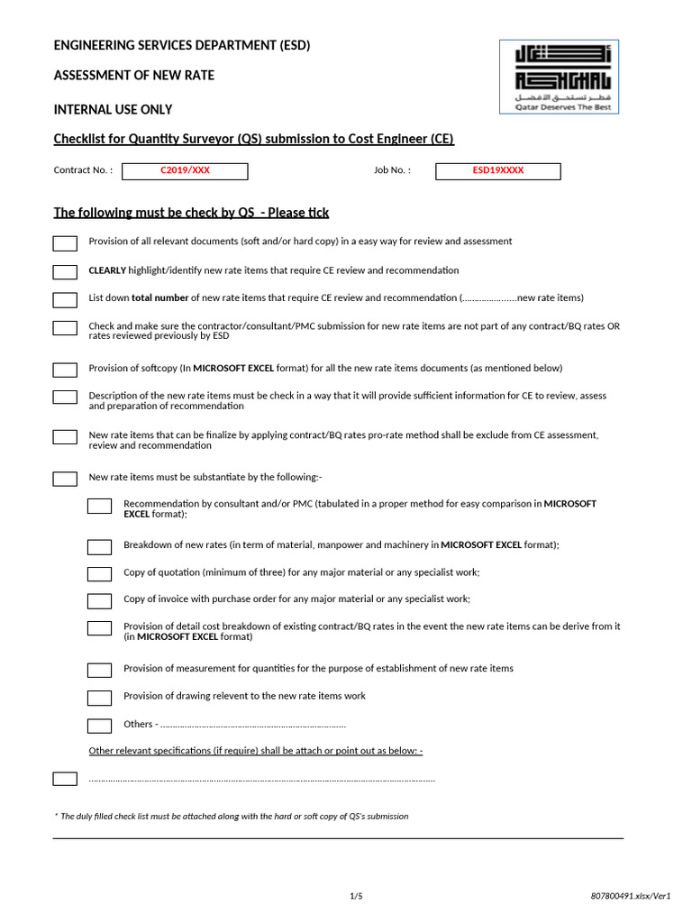 Checklist for QS Submission | PDF