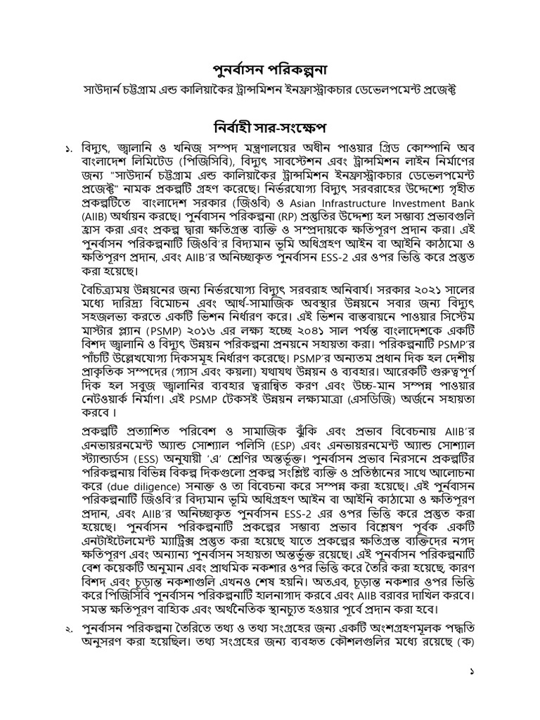 RP Executive Summary Bengali Translation | PDF