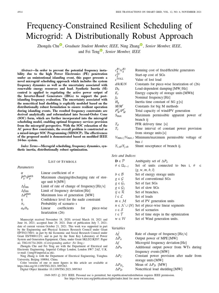 NEW-4-Frequency-Constrained Resilient Scheduling of Microgrid A Distributionally Robust Approach ...