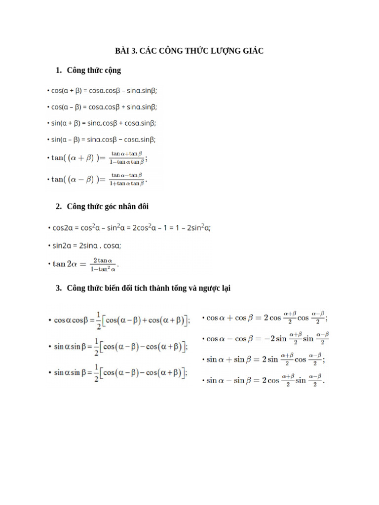 Bài 3. Các Công TH C Lư NG Giác 1. Công TH C C NG | PDF