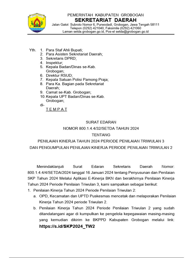 20241002132813surat Edaran KOP SETDA - Penilaian SKP 2024 TW 3 | PDF