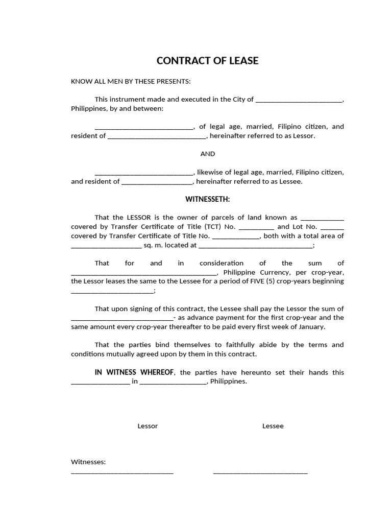 Contract of Lease Sample | PDF