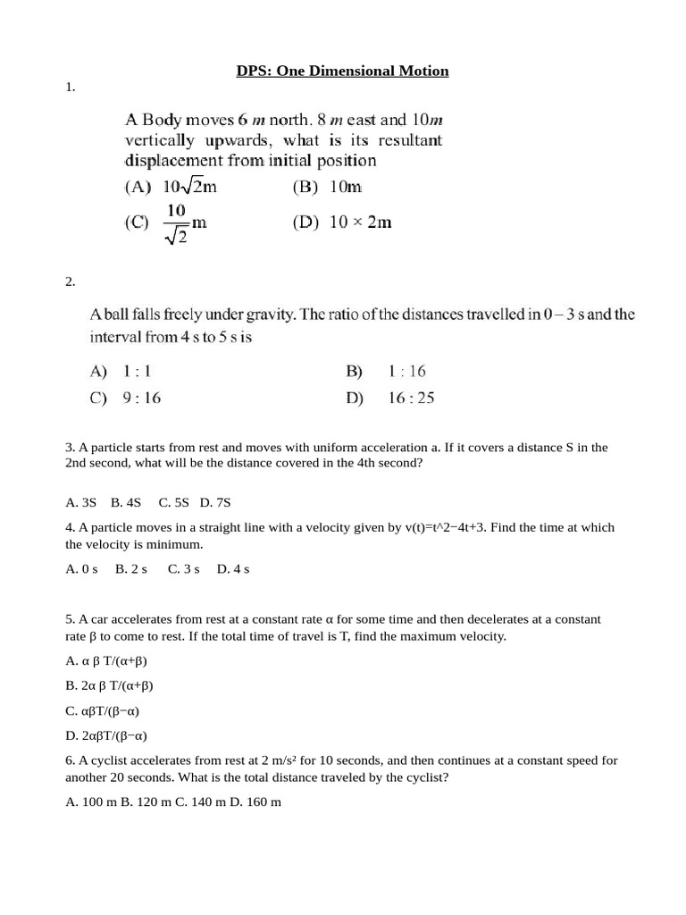 One Dimensional Motion DPS | PDF | Velocity | Acceleration