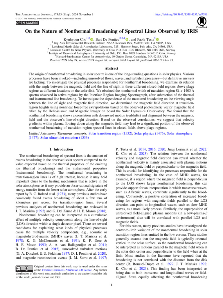 On The Nature of Nonthermal Broadening of Spectral Lines Observed by ...