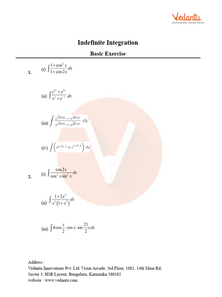 Basic - Ex - Indefinite Integration | PDF
