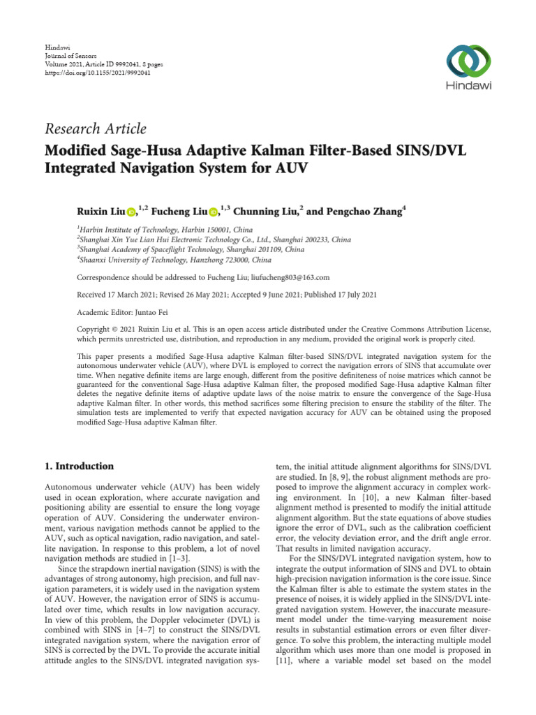 Modified Sage-Husa Adaptive Kalman Filter-Based SI | PDF | Kalman Filter