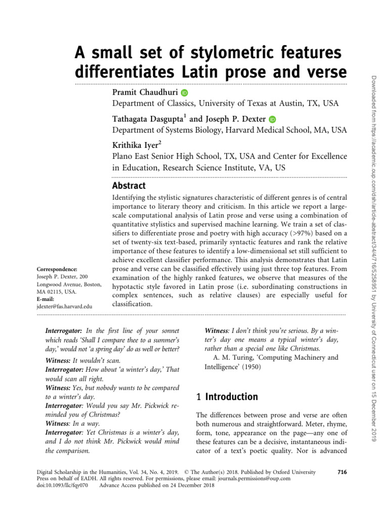 Chaudhuri - A Small Set of Stylometric Features Differentiates Latin ...