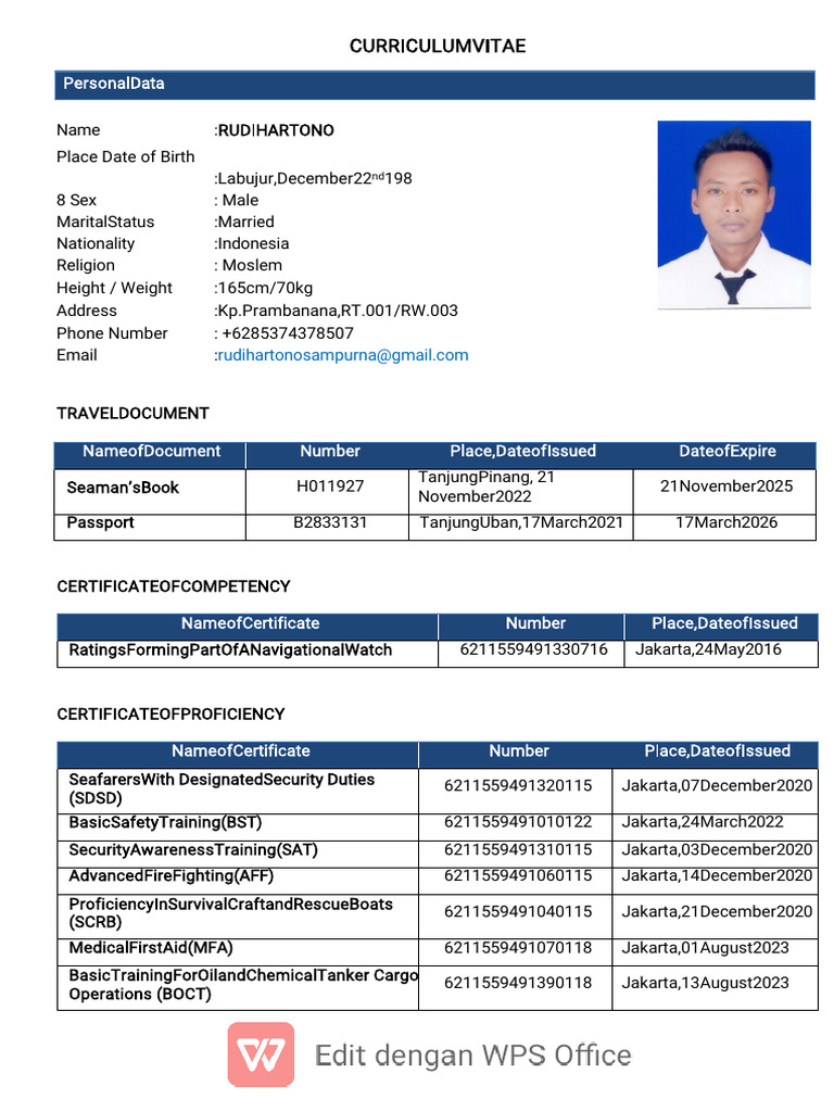 CV RUDI | PDF | Shipping | Ship Types