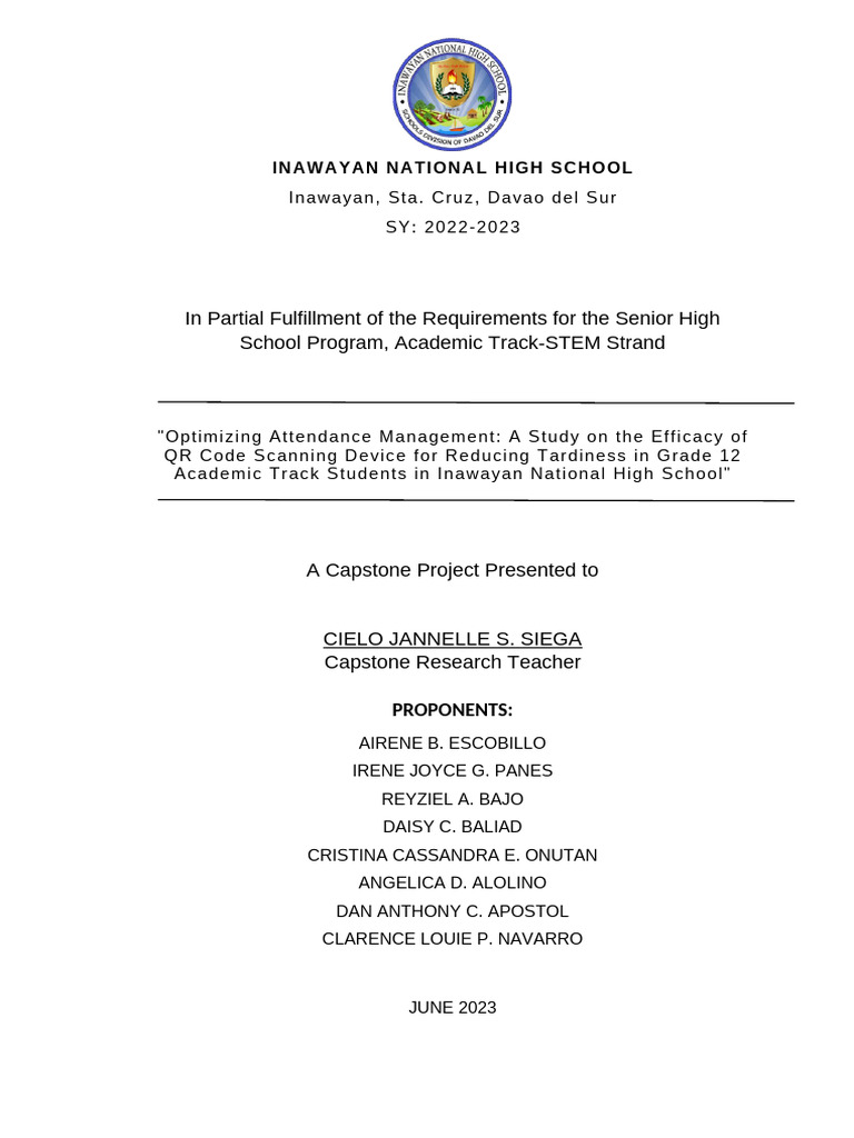QR Code Attendance at Inawayan High School | PDF | Survey Methodology ...