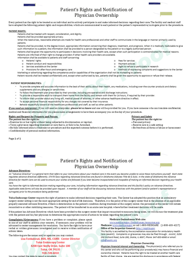 Patient Rights and Notification of Phy Ownership | PDF | Patient | Surgery