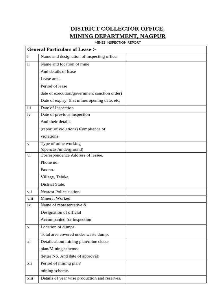 Nagpur Mines Inspection Report | PDF | Mining | Lease