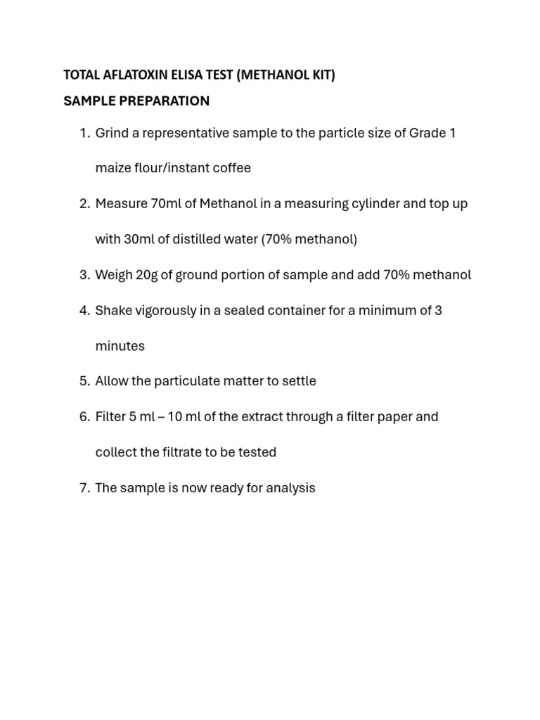 Aflatoxin ELISA Test Prep Guide | PDF | Cooking, Food & Wine