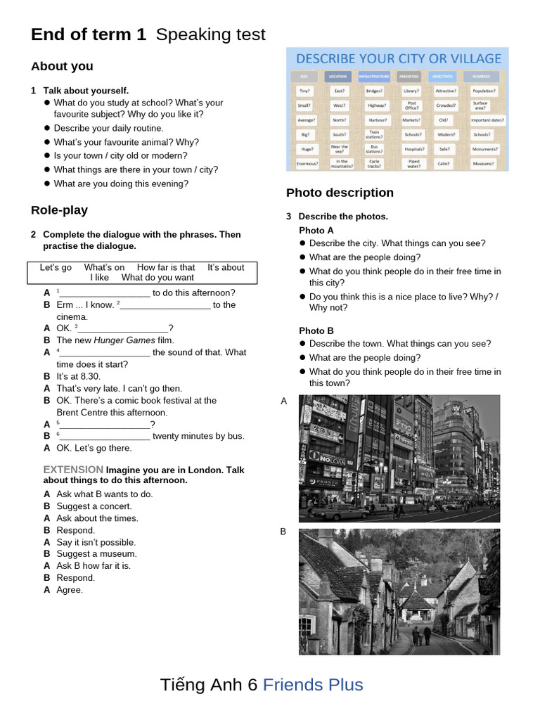 Anh 6 Friend Plus End Of Term 1 Speaking Test Pdf