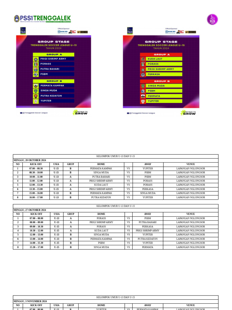 Jadwal KOMPETISI TSL 2024 U-13 DAN U-15 | PDF