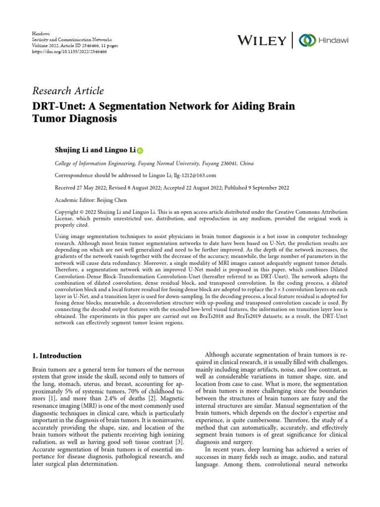 DRT Unet A Segmentation Network For Aiding Brain Tumor 31dl9csr | PDF | Image Segmentation