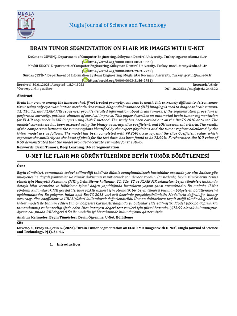 Brain Tumor Segmentation On Flair MR Images With U Net 3qcyh7bv | PDF ...