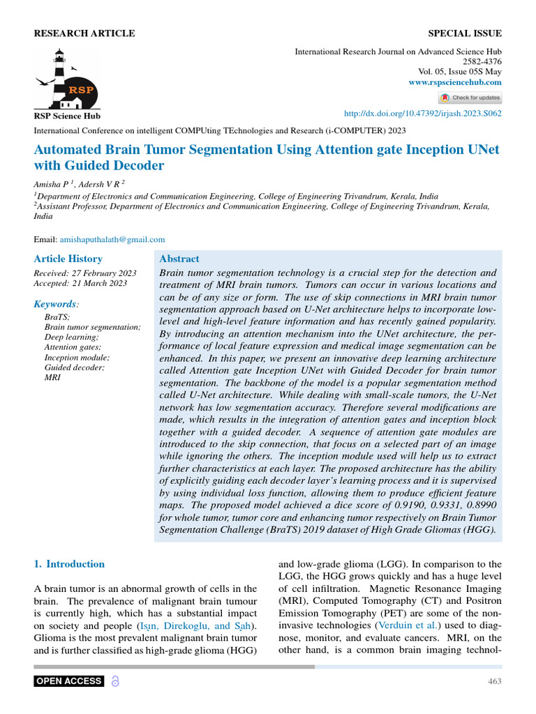 Automated Brain Tumor Segmentation Using Attention Gate 1p74xy52 | PDF | Image Segmentation ...