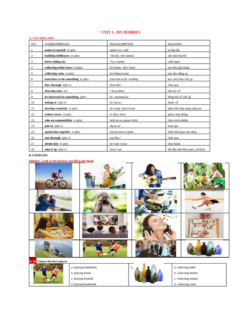 UNIT 1 G7 | PDF | Hobbies