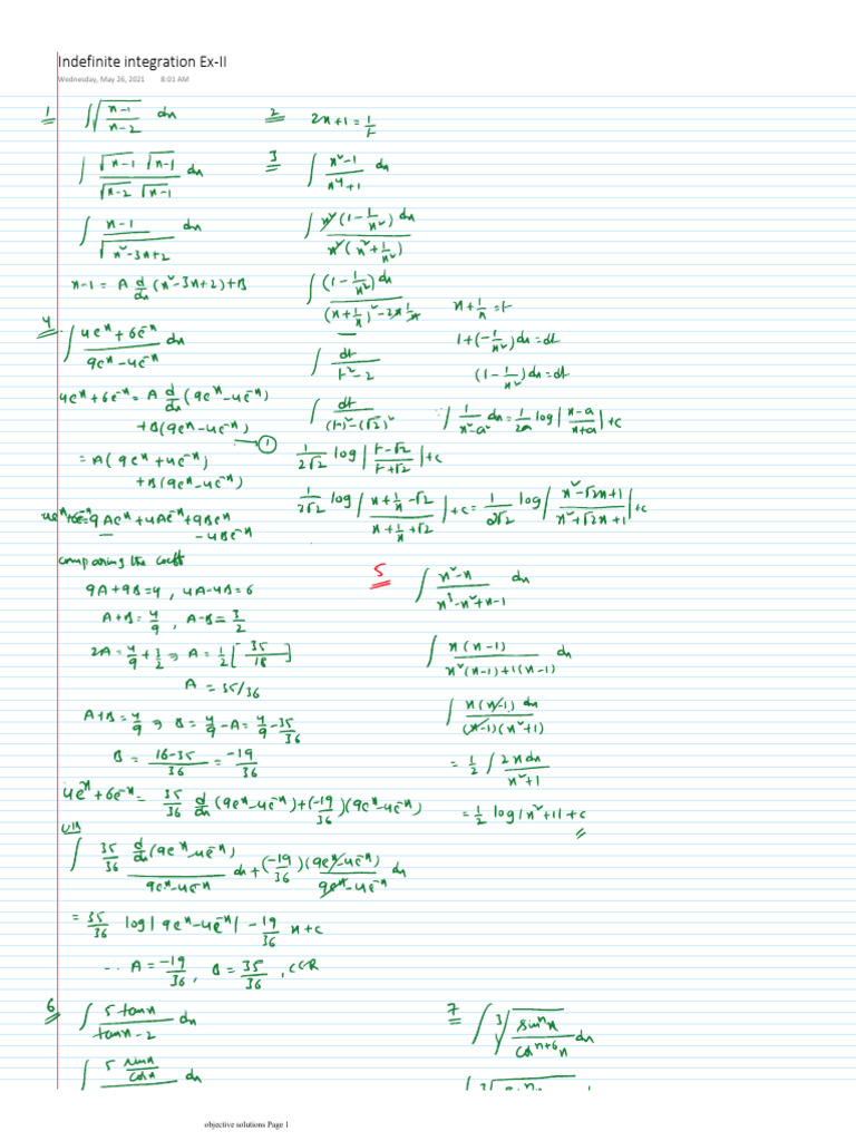 indefinite integration Ex-II | PDF