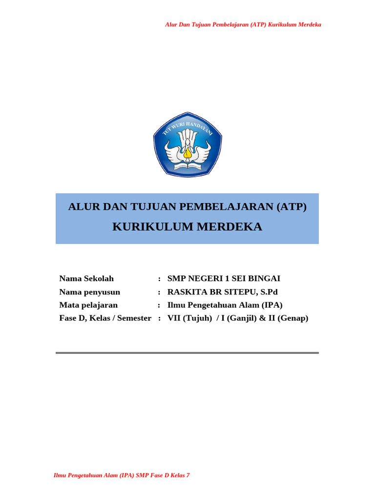 Tabel Alur Pembelajaran IPA Kelas 7 | PDF