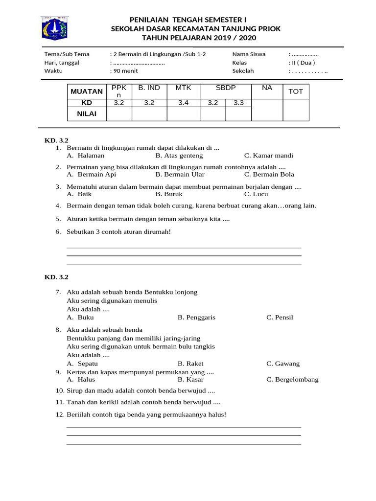 Soal PTK KLS 2 OK | PDF