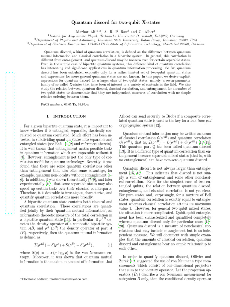 Quantum Discord in Two-Qubit X-States | PDF | Quantum Entanglement ...