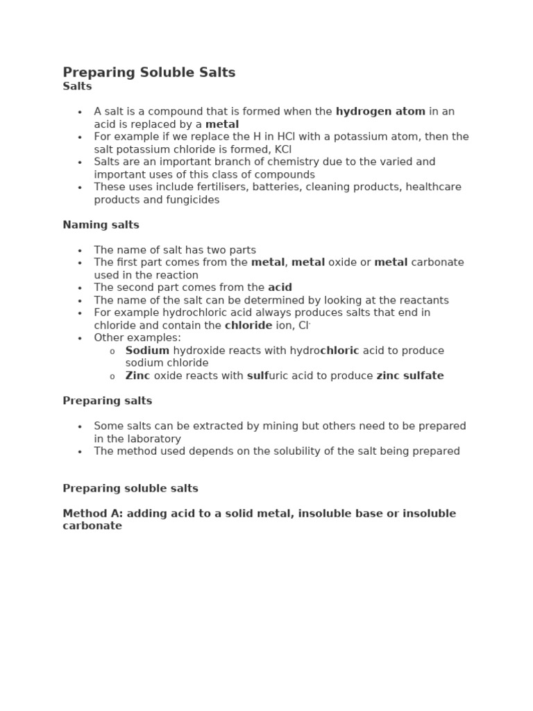 Salts | PDF | Salt (Chemistry) | Solubility
