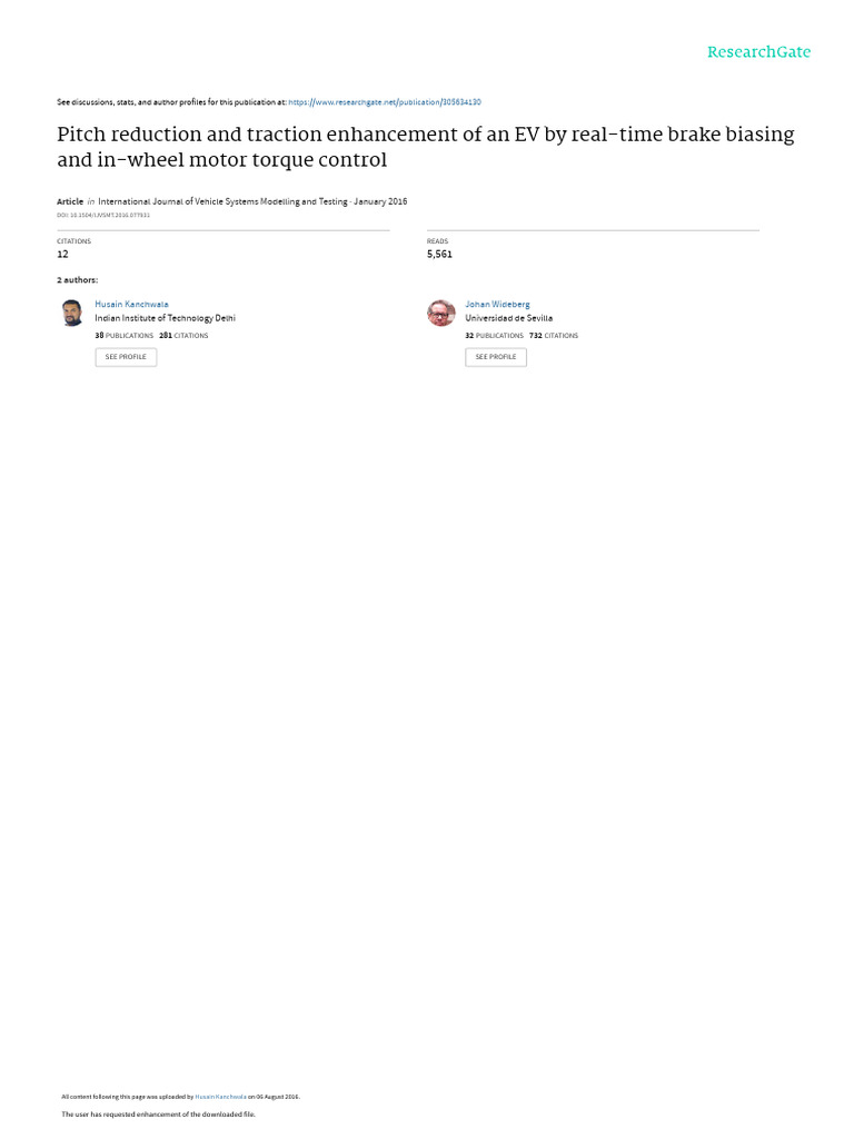 Pitch Reduction and Traction Enhancement of An Ev by Real-Time Brake ...