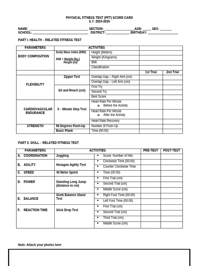 PFT Score Card 2024-2025 Template | PDF | Body Mass Index