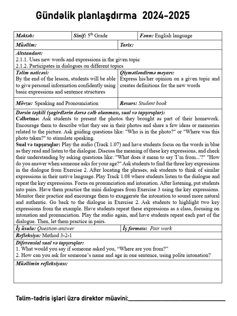 5th Grade English Lesson Plans | PDF | English Language | Question